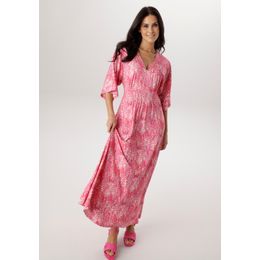 Damen Maxikleid, rosa, Gr. 48, Aniston SELECTED, bedruckt, gemustert, Single Jersey, Obermaterial: 95% Viskose, 5% Elasthan, Kleider, mit weiten,