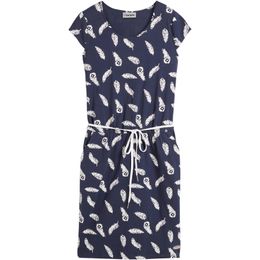 bonprix Damen Shirtkleid, blau, Gr. 36, bedruckt, Web, Obermaterial: 95% Baumwolle, 5% Elasthan, Kleider, mit elastischen B&uuml;ndchen in der Taille,