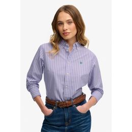 Superdry Damen Hemdbluse "SLIM OXFORD BD L/S SHIRT"fresh lavender, wei&szlig;, Gr. L, gestreift, Web, Obermaterial: 100% Baumwolle, Blusen, Baumwolle, slim
