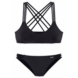 Bruno Banani Damen Bustier-Bikini, schwarz, Gr. 42, unifarben, Polyamid, Bikini-Sets, mit Zierb&auml;ndern