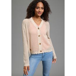 Kangaroos Damen Ajourstrickjacke, beige, Gr. 48, Feinstrick, Obermaterial: 100% Baumwolle, Strickjacken, casual Stil, Langarm, bequeme Passform,