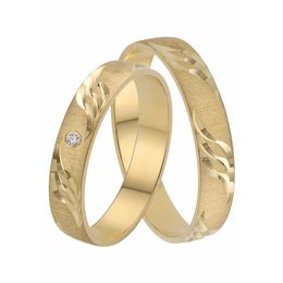 Firetti Damen Trauring "Schmuck Geschenk Gold 375 Hochzeit Ehering "LIEBE" Welle", 22, 0,01 SI = kleine Einschl&uuml;sse mit Brillant, Gelbgold 375, 4mm,