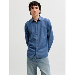 Jack & Jones JACK & JONES Herren Langarmhemd "JJESUMMER LINEN BLEND SHIRT L/S SN", blau, Gr. M, unifarben, Web, Obermaterial: 70% Baumwolle, 30% Leinen, Hemden,
