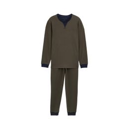 Tom Tailor Herren Pyjama-Set mit Logo-Print und Kordelzug, gr&uuml;n, Gemustert, Gr. 52