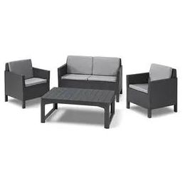 Keter Allibert Polyrattan Balkon und Garten Lounge-Set "Chicago" mit h&ouml;henverstellbarem Tisch,graphit,