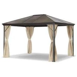Leco Profi-Pavillon Metall-Garten&uuml;berdachung 300 x 365 cm,braunes Dach/ Seitenteile in natur,