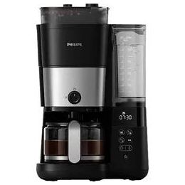 Philips HD7888/01 All-in-1 Brew, mit Mahlwerk, Smart Dosierung und Kaffeebohnenbeh&auml;lter, Glaskanne, 1,25 Liter, 1000 Watt Kaffeemaschine Schwarz/Silber