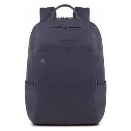 Piquadro Black Square Laptop-Rucksack 14" aus Leder oceanblau