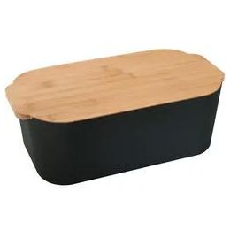 Brot Aufbewahrungsbox Kunstoff schwarz mit Bambusdeckel 33 cm
