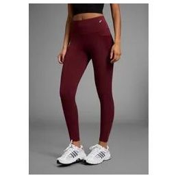 Funktionshose FAYN SPORTS "Push-up Lauf-Tights", Damen, Gr. 48, N-Gr, rot (bordeaux), Interlock, Obermaterial: 77% Polyester, 23% Elasthan, unifarben, schmal 7/8-L&auml;nge, Hosen Funktionshose, mit Taschen