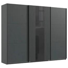 Schwebet&uuml;renschrank wimex "Atlanta by fresh to go", schwarz (graphit, glas schwarz, akustikpaneel optik graphit), B:250cm H:216cm T:65cm, Schr&auml;nke, Schwebet&uuml;renschrank, mit Akustikpaneel Optik (3D Leisten), Lamelle