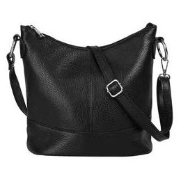 Umh&auml;ngetasche CLUTY, Damen, Gr. B/H/T: 26cm x 24cm x 14cm onesize, schwarz, Leder, leicht gl&auml;nzend, unifarben, Taschen Umh&auml;ngetasche, echt Leder, Made in Italy