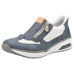 Slip-On Sneaker Rieker "Ready2GO", Damen, Gr. 42, blau (jeansblau, wei&szlig;), Nubuklederimitat, Textil, Schuhe, Slipper, Halbschuh, Freizeitschuh mit seitlichem Rei&szlig;verschluss