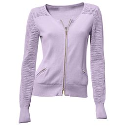 Heine Witt Damen Feinstrickjacke mit 2-Wege-Rei&szlig;verschluss, flieder, Gr&ouml;&szlig;e 34