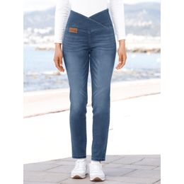 Bequeme Jeans Casual Looks, Damen, Gr. 52, Normalgr&ouml;&szlig;en, blau (blau, bleached), 81% Baumwolle, 17% Polyester, 2% Elasthan, unifarben, lang, Jeans Bequeme Jeans