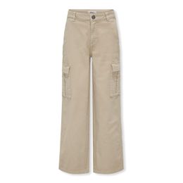 Cargohose KIDS Only "KOGYARROW-VOX STR CARGO PANT PNT NOOS", M&auml;dchen, Gr. 134, N-Gr, grau (pumice stone), Web, Obermaterial: 98% Baumwolle, 2% Elasthan, unifarben, regular fit kn&ouml;chellang, Hosen Cargohose