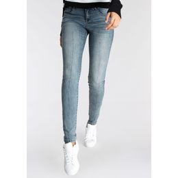Skinny-fit-Jeans Arizona "Ultra-Stretch, sehr bequem, gut zu kombinieren", Damen, Gr. 50, N-Gr, blau (blau used), Denim/Jeans, Obermaterial: 74% Baumwolle, 24% Polyester, 2% Elasthan, skinny fit lang, Jeans Skinny-fit-Jeans, extra-eng geschnittene Beinform, normale Leibh&ouml;he