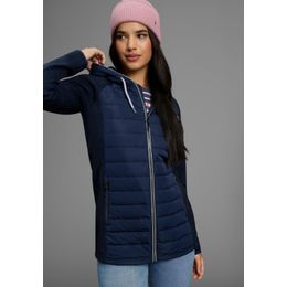 Strickfleecejacke Polarino, Damen, Gr. 44, blau (navy m&eacute;lange), Fleece, Obermaterial: 100% Polyester. Einsatz: 100% Polyester. Kapuze: 100% Polyester. Wattierung: 100% Polyester, kontrastfarbene Details, meliert, unifarben, figurbetont Po-bedeckend, Raglan&auml;rmel eingefasste Kante, Jacken Strickfleecejacke, mit wattiertem Bereich-Hybridjacke, &Uuml;bergangsjacke