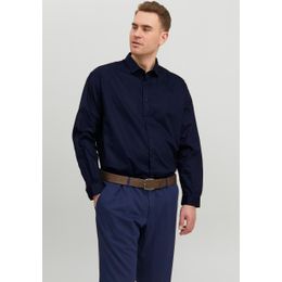 Jack & Jones PlusSize Langarmhemd "JPRBLACARDIFF SHIRT", Herren, Gr. 5XL, N-Gr, blau (navy blazer), Web, Obermaterial: 100% Baumwolle, JACK & JONES PLUSSIZE, Hemden Langarmhemd