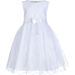 Taufkleid happy girls "dress", M&auml;dchen, Gr. 116, N-Gr, wei&szlig;, Web, Obermaterial: 100% Polyester, festlich, figurumspielend ca. Mitte Wade, Rundhals, Kleider Taufkleid, mit aufgesetzter Schleife vorne in der Taille