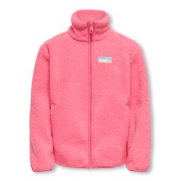 Fleecejacke KIDS Only "KOGEVA LIFE TEDDY JACKET CP OTW NOOS", M&auml;dchen, Gr. 158, pink (pink lemonade), Pl&uuml;sch, Obermaterial: 100% Polyester, unifarben, regular fit normal, elastischer Bund, Jacken Fleecejacke
