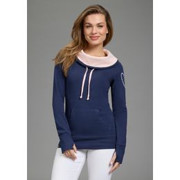 Longsweatshirt Kangaroos, Damen, Gr. 32/34, blau (marine, rosa), Sweatware, Obermaterial: 100% Baumwolle. Futter: 100% Baumwolle, bedruckt, figurbetont, Rundhals, B&uuml;ndchen mit Daumenl&ouml;chern, Sweatshirts Longsweatshirt, figurbetonter Schnitt, mit stylischem Logodruck