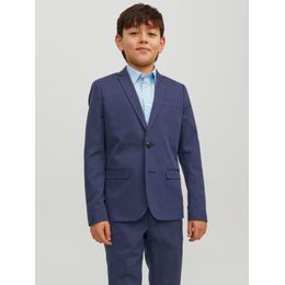 Jack & Jones Sakko JACK & JONES JUNIOR "JPRSOLAR stylisch, elastisch, pflegeleicht", Jungen, Gr. 158, blau (medieval blau), Web, Obermaterial: 78% Polyester, 17% Viskose, 5% Elasthan, unifarben, slim fit normal, mit Knopf, Sakkos Sakko, unifarben, modisch, slim fit, Reverskragen