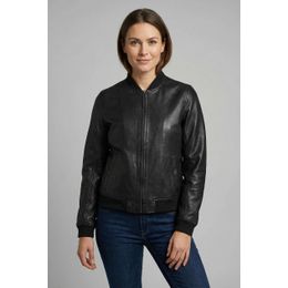Lederjacke Mauritius "MWBjella", Damen, Gr. M, schwarz, Obermaterial: 100% Schafsleder. Futter: 100% Baumwolle. &Auml;rmelfutter: 100% Polyester, clean, unifarben, regular fit kurz, eingesetzt Strickbund, Jacken Lederjacke, mit Stehkragen, Rei&szlig;verschluss, Strickb&uuml;ndchen