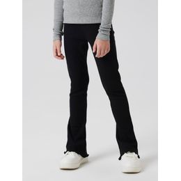 Jerseyhose name it "NKFNAKAL BOOTCUT LEGGING NOOS", M&auml;dchen, Gr. 104, N-Gr, schwarz (schwarz (blank)), Feinripp, Obermaterial: 95% Baumwolle, 5% Elasthan, unifarben, bootcut fit lang, Hosen Jerseyhose, mit ausgestelltem Bein