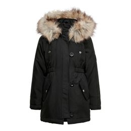 Winterjacke KIDS Only "KOGIRIS FUR PARKA OTW", M&auml;dchen, Gr. 146, schwarz, Web, Obermaterial: 100% Polyester, unifarben, bequem Po-bedeckend, abgesteppte Kante mit Windstopper, Jacken Winterjacke, mit elastischem Taillengummi