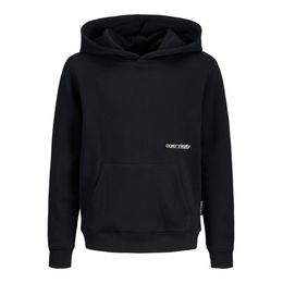 Jack & Jones Kapuzensweatshirt JACK & JONES JUNIOR "JCOGRID SWEAT HOOD JNR", Jungen, Gr. 140, schwarz, angeraute Sweatware, Obermaterial: 100% Baumwolle, bedruckt, unifarben, relaxed fit normal, Rundhals, Rippb&uuml;ndchen, Sweatshirts Kapuzensweatshirt, mit kleinem Brust- und gro&szlig;em R&uuml;ckenmotiv