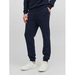 Jack & Jones Sweathose JACK & JONES "JPSTGORDON mit Kordelzug und Komfortbund", Herren, Gr. L, N-Gr, blau (navy blazer), angeraute Sweatware, Obermaterial: 61% Polyester, 39% Baumwolle, unifarben, normal kn&ouml;chellang, Hosen Sweathose, unifarben, modisch, regular fit, Sweatware