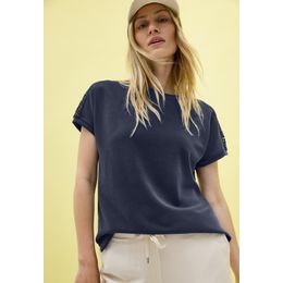 T-Shirt Cecil, Damen, Gr. XL (44), blau (urban navy), Web, Obermaterial: 49% Polyester, 44% Modal, 7% Elasthan, unifarben, normal h&uuml;ftbedeckend, Rundhals, Shirts T-Shirt, mit feinem Mesh-Einsatz