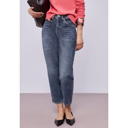 Tapered-fit-Jeans Street One "Style Karlie", Damen, Gr. 29, L&auml;nge 28, medium blau washed, Denim/Jeans, Obermaterial: 82% Baumwolle, 15% Polyester, 3% Elasthan, unifarben, loose fit lang, Jeans Tapered-fit-Jeans, Barrel Leg, mit Stretch