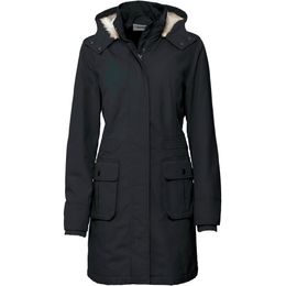 Parka bonprix, Damen, Gr. 52, schwarz, Obermaterial: 100% Baumwolle. Futter: 100% Polyester. &Auml;rmelfutter: 100% Polyester, unifarben, tailliert, Jacken Parka, mit Kapuze und Fellimitat, aus Baumwolle, mit taillierter Passform
