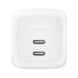 Belkin USB-Ladeger&auml;t "BoostCharge Pro 2-Port-USB-C-GaN-Charger (67 W)", wei&szlig;, B:10,5cm H:4,5cm T:10,5cm, Ladeger&auml;te, USB-Ladeger&auml;t