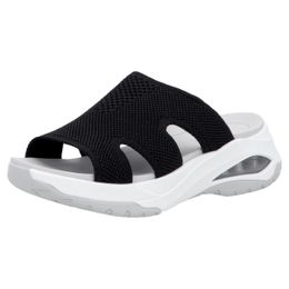 Pantolette RIEKER SPORT "vegan", Damen, Gr. 42, schwarz, Textil, unifarben, Schuhe Pantolette, Sommerschuh, Hausschuh, Keilabsatz, in der Maschine waschbar