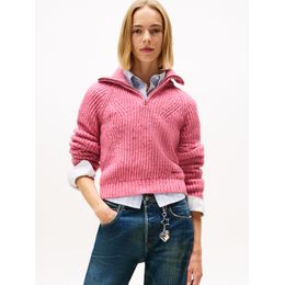 Troyer Tommy Jeans "TJW NEP 1/4 ZIP SWEATER", Damen, Gr. S (36), rosa (mystic pink), Strick, Obermaterial: 60% Polyester, 28% Wolle, 12% Polyacryl, unifarben, h&uuml;ftlang, hoch geschlossener Ausschnitt, Pullover Troyer