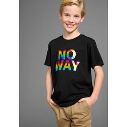 T-Shirt Kidsworld "Spr&uuml;cheshirt: NO WAY", Jungen, Gr. 128/134, schwarz, Single Jersey, Obermaterial: 100% Baumwolle, bedruckt, Basic, Rundhals, Shirts T-Shirt, mit coolem Foliendruck, Topseller