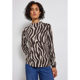 Rundhalspullover Street One, Damen, Gr. 40, deep roast braun, Strick, Obermaterial: 63% Polyester, 34% Viskose, 3% Elasthan, h&uuml;ftbedeckend, Rundhals, Flachstrickb&uuml;ndchen, Pullover Rundhalspullover, mit Zebra Print, Animal Print