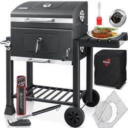Kesser&reg; Grill Grillwagen XXL Holzkohlegrill mit Deckel, R&auml;dern, Edelstahl-Griff, Grillrost und Thermometer Holzkohle kohlegrill Wagen gro&szlig; Kohle BBQ Barbeque Camping, Terrasse, Garten