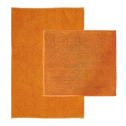 NYVI Badematte NYVISpa Chenille Rechteckig - Badezimmerteppich - Rutschfest, Saugf&auml;hig, Schnell Trocknend, Fu&szlig;bodenheizung geeignet, Waschbar, Weich Farbe:Orange;Gr&ouml;&szlig;e:Set 45x50 + 50x80 cm