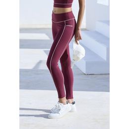 Copenhagen Studios Funktionsleggings rot Gr. XL (48/50) f&uuml;r Damen. Mit Piping, Logoschriftzug, Logodruck. Figurbetont. Nachhaltig.
