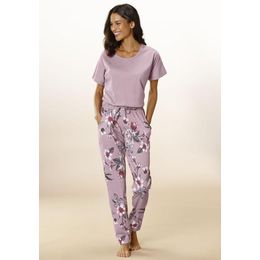 Vivance Dreams Pyjama pink Gr. 36/38 f&uuml;r Damen. Rundhals und Allover-Druck. Bequem. Nachhaltig.