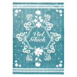 Overbeck and Friends Geschirrtuch "Viel Gl&uuml;ck" in T&uuml;rkis - (L)70 x (B)50 cm - 18% | Tischwaesche