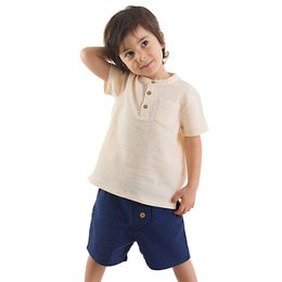 Denokids 2tlg. Outfit "Handsome Muslin" in Beige/ Dunkelblau - 69% | Gr&ouml;&szlig;e 80/86 | Baby-shirts