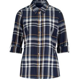 Damen Flanellbluse mit krempelbaren &Auml;rmeln marine-camel-kariert, Gr&ouml;&szlig;e 40