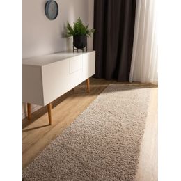 benuta Basic Waschbarer Hochflor Shaggyteppich Soho Beige 70x200 cm - Bettvorleger f&uuml;r Schlafzimmer