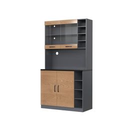 ABRIHOME K&uuml;chenschrank in Nat&uuml;rlich mit LED Beleuchtung 100x47x187 cm | Gr.: onesize