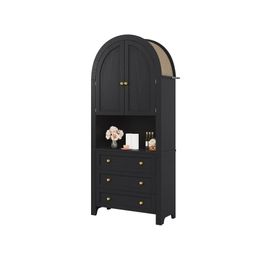 ABRIHOME Bogenschrank in Schwarz mit Schubladen T&uuml;ren und offenem Regal Hoch | Gr.: onesize